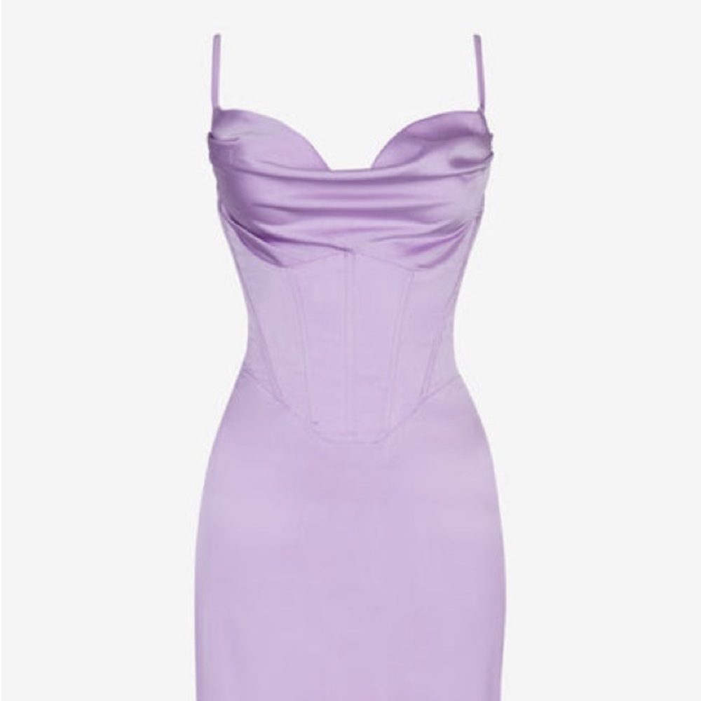 Lilac Corset Satin Slip Midi Dress Gem